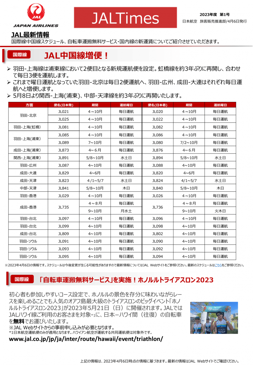 JAL TIMES 【最新情報】第1号（4月号） | 日本橋夢屋